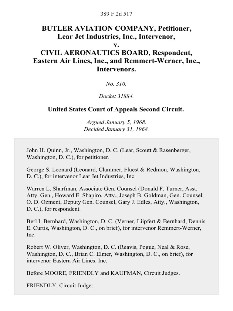 Butler Aviation Company, Lear Jet Industries, Inc., Intervenor v. Civil ...