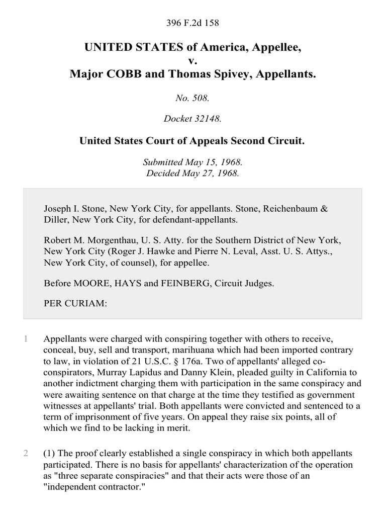 United States v. Major Cobb and Thomas Spivey, 396 F.2d 158, 2d Cir ...