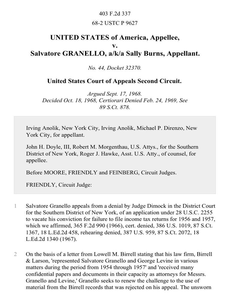 United States v. Salvatore Granello, A/K/A Sally Burns, 403 F.2d 337 ...