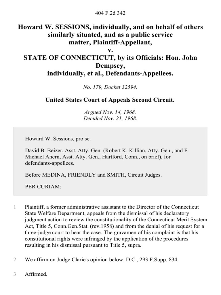 Sessions v. Connecticut Merit System Act | PDF | Law