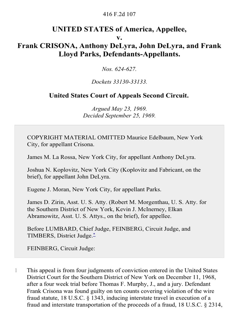 United States v. Frank Crisona, Anthony Delyra, John Delyra, and Frank ...