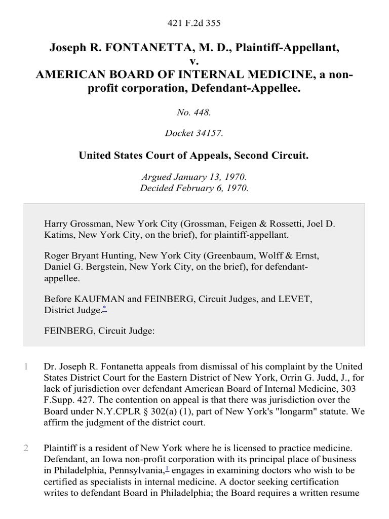 Joseph R. Fontanetta, M. D. v. American Board of Internal Medicine, A ...