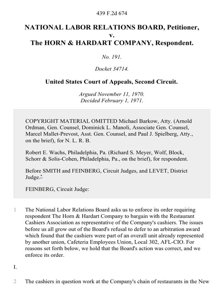 National Labor Relations Board v. The Horn & Hardart Company, 439 F.2d ...