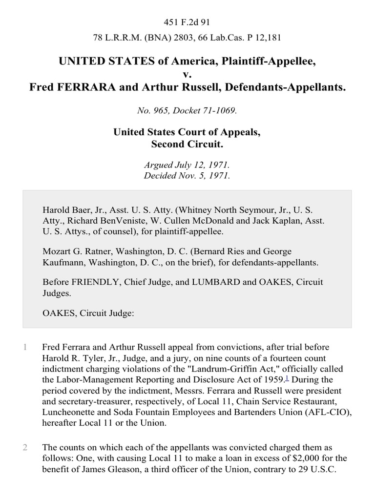 United States v. Fred Ferrara and Arthur Russell, 451 F.2d 91, 2d Cir ...