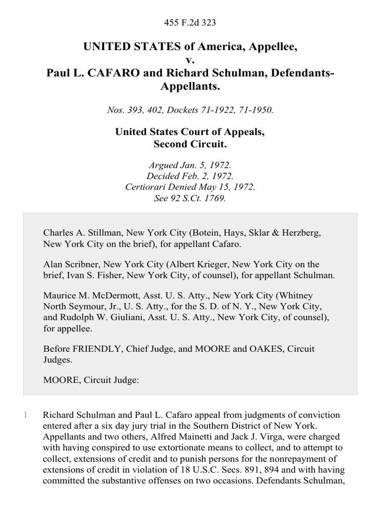 United States v. Paul L. Cafaro and Richard Schulman, 455 F.2d 323, 2d ...