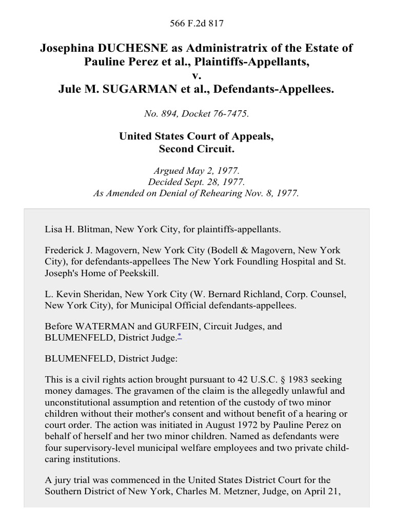 Josephina Duchesne As Administratrix of The Estate of Pauline Perez v ...