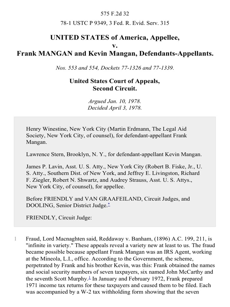 United States v. Frank Mangan and Kevin Mangan, 575 F.2d 32, 2d Cir ...
