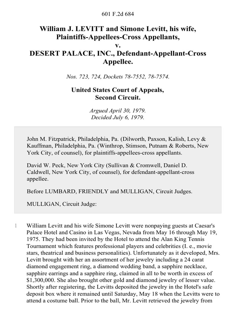 William J. LEVITT and Simone Levitt, His Wife, Plaintiffs-Appellees ...
