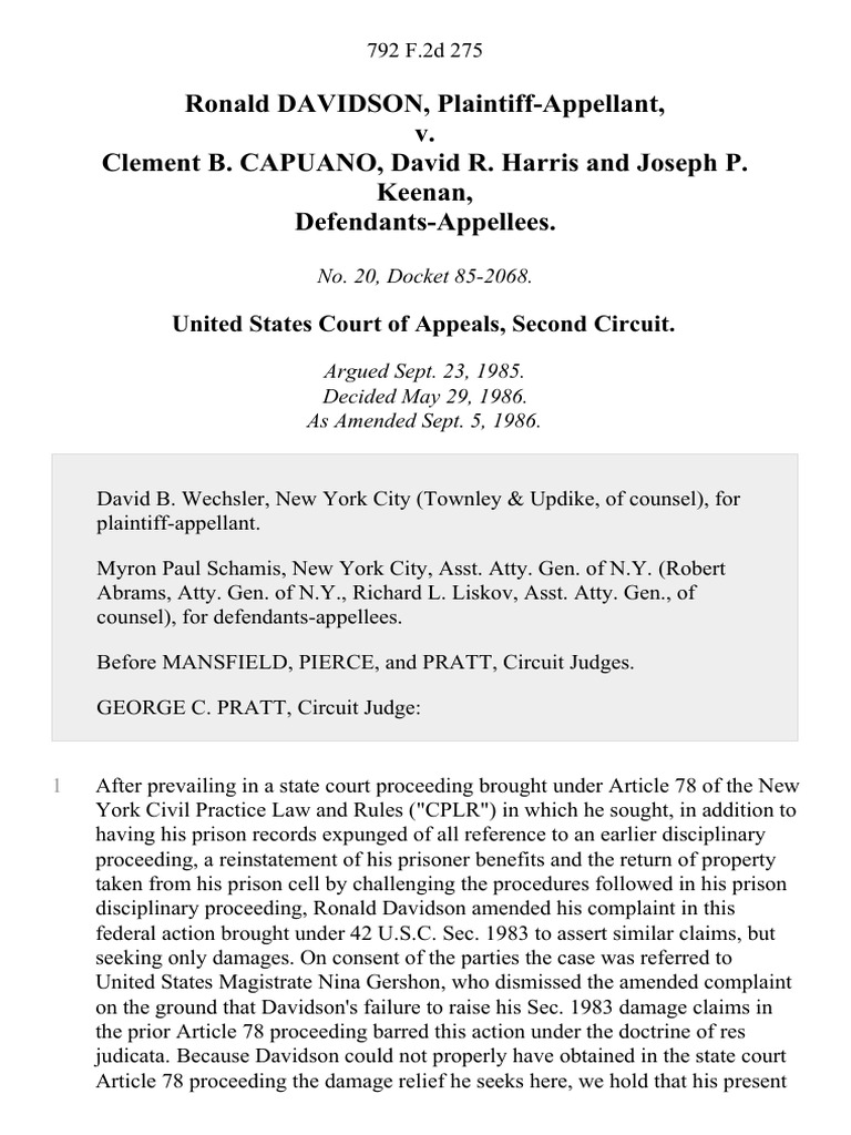 Davidson v. Capuano: Due Process Appeal | PDF | Res Judicata ...