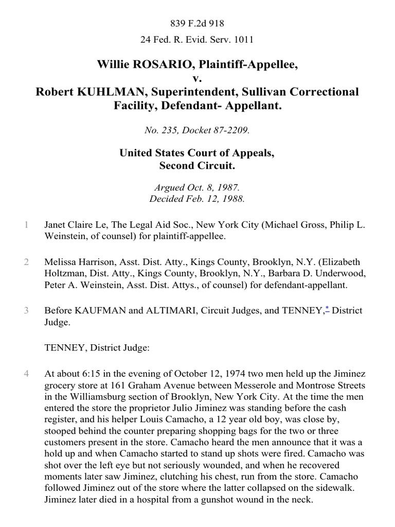 Willie Rosario v. Robert Kuhlman, Superintendent, Sullivan Correctional ...