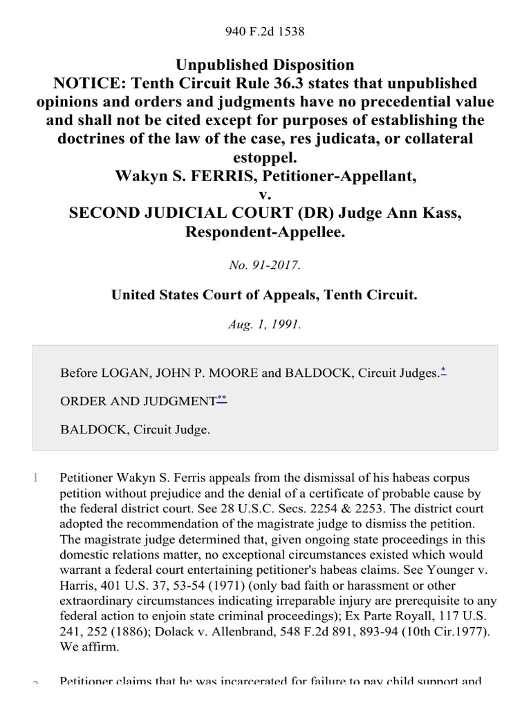 Tenth Circuit Dismisses Ferris Habeas Appeal | PDF | Contempt Of Court ...