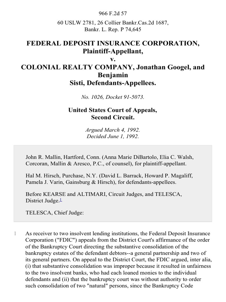Federal Deposit Insurance Corporation v. Colonial Realty Company ...
