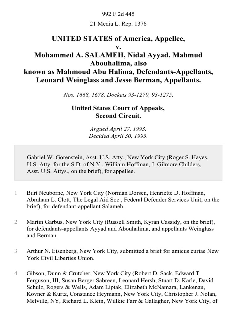 United States v. Mohammed A. Salameh, Nidal Ayyad, Mahmud Abouhalima ...
