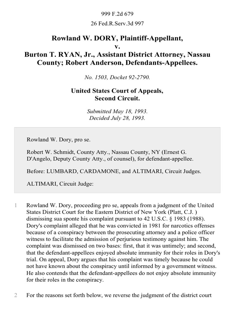 Rowland W. Dory v. Burton T. Ryan, JR., Assistant District Attorney ...