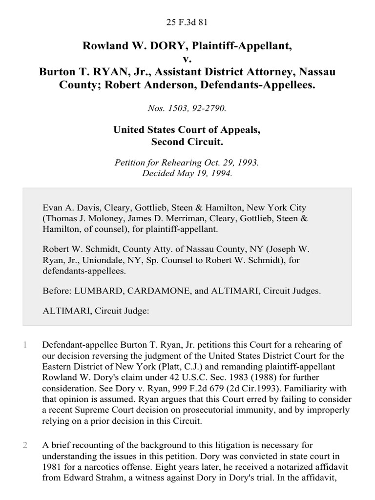Rowland W. Dory v. Burton T. Ryan, JR., Assistant District Attorney ...