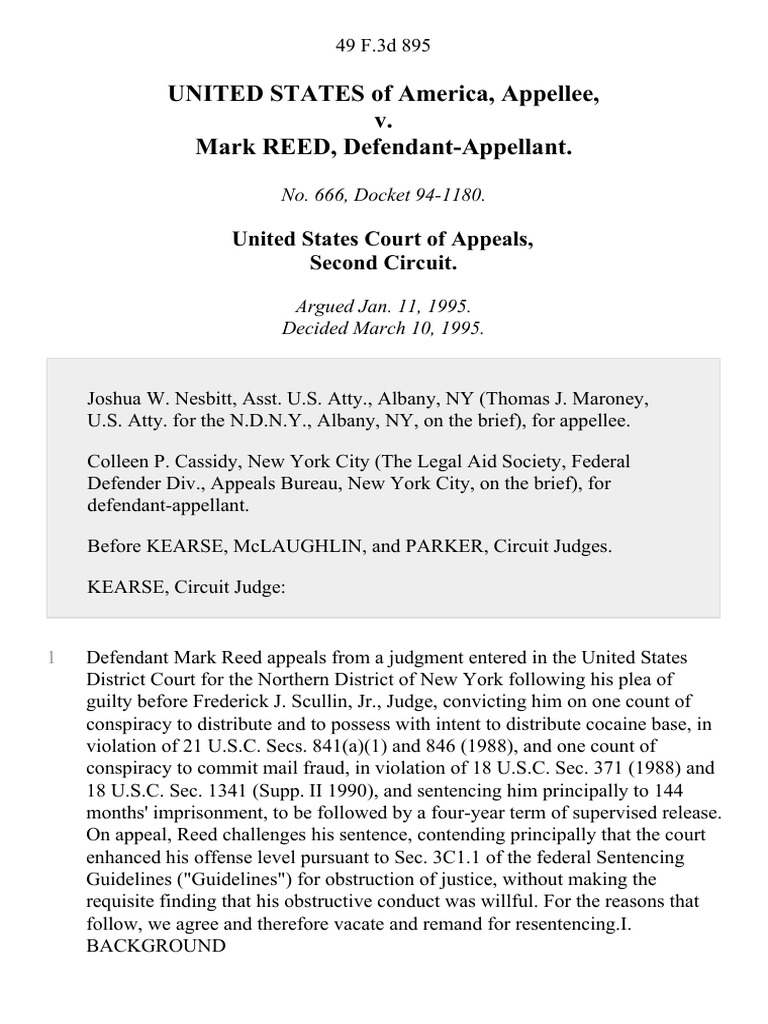 United States v. Mark Reed, 49 F.3d 895, 2d Cir. (1995) | PDF | United ...