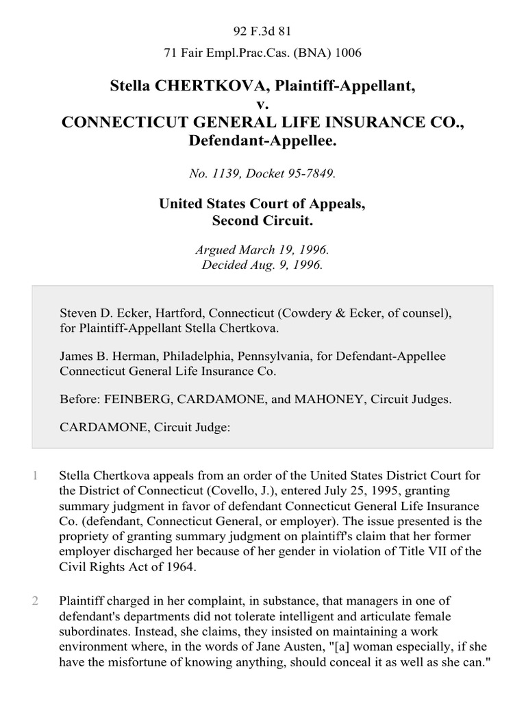 Stella Chertkova v. Connecticut General Life Insurance Co., 92 F.3d 81 ...