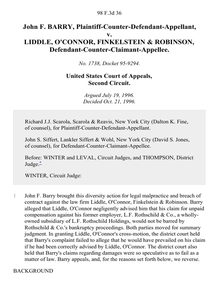 John F. BARRY, Plaintiff-Counter-Defendant-Appellant, v. Liddle, O ...