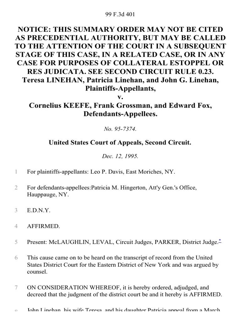 Teresa Linehan, Patricia Linehan, and John G. Linehan v. Cornelius ...