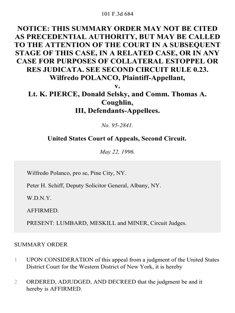 Wilfredo Polanco v. Lt. K. Pierce, Donald Selsky, and Comm. Thomas A ...