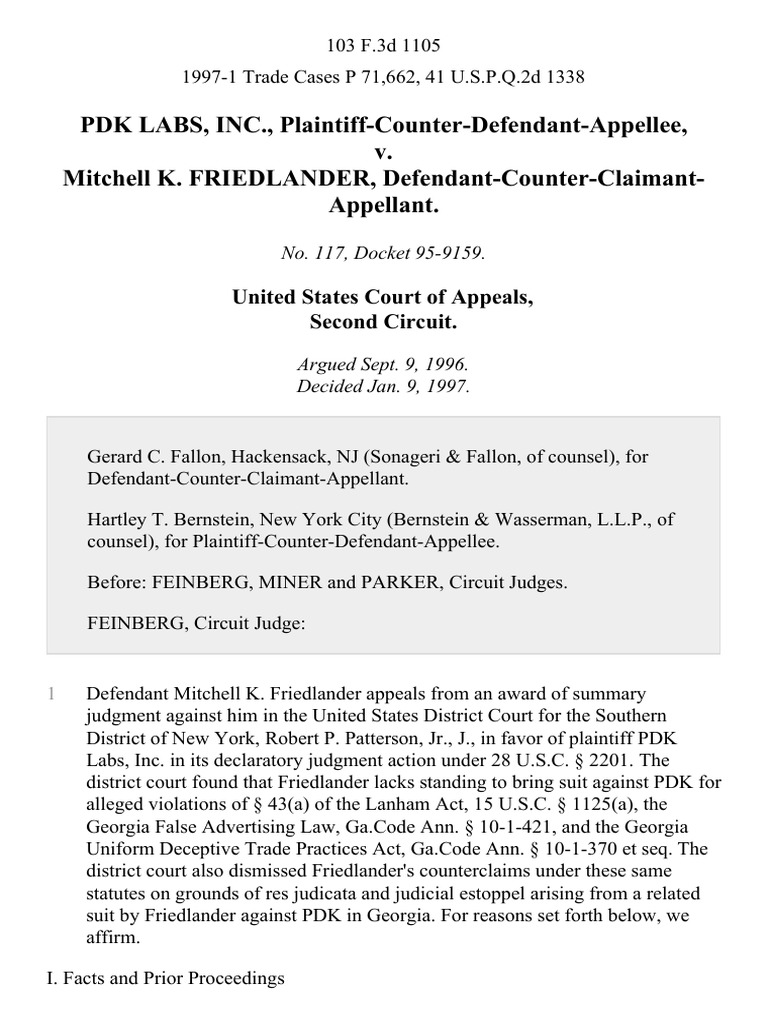 PDK Labs, Inc., Plaintiff-Counter-Defendant-Appellee v. Mitchell K ...