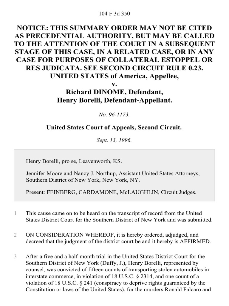 United States v. Richard Dinome, Henry Borelli, 104 F.3d 350, 2d Cir ...