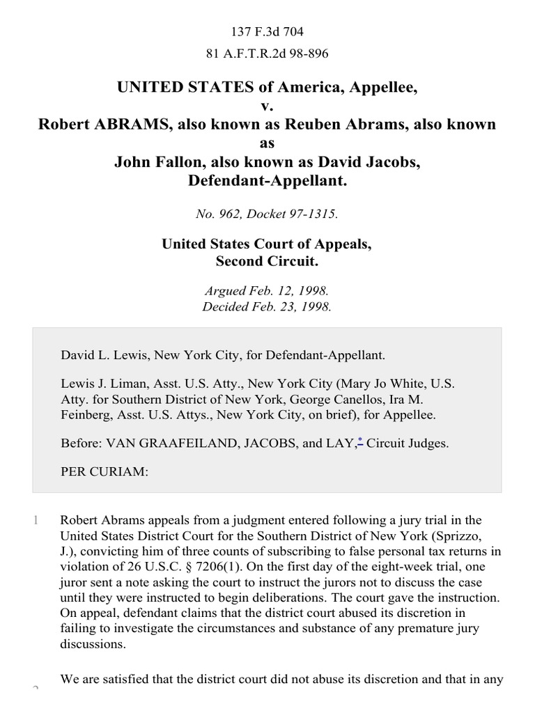 United States v. Robert Abrams, Also Known As Reuben Abrams, Also Known ...