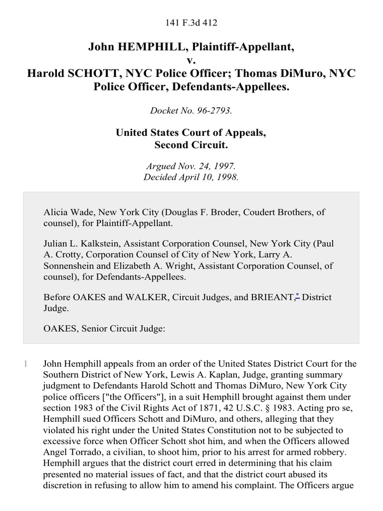 John Hemphill v. Harold Schott, Nyc Police Officer Thomas Dimuro, Nyc ...