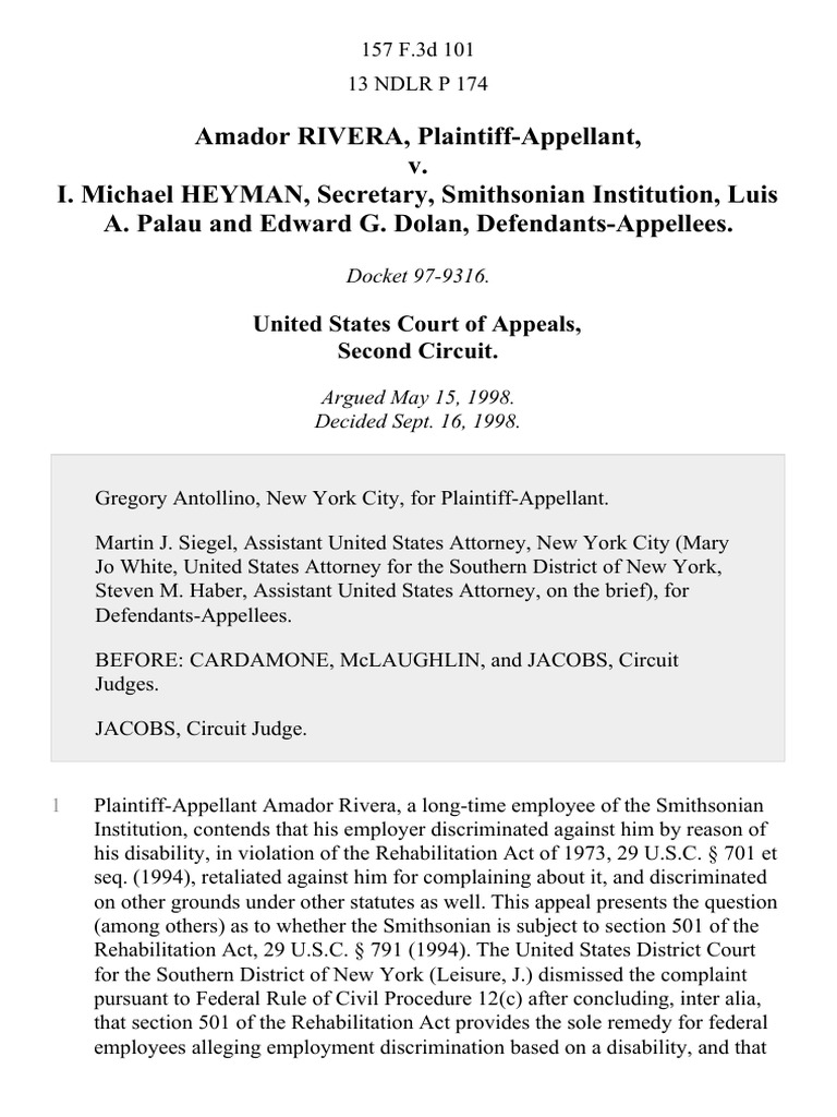 Amador Rivera v. I. Michael Heyman, Secretary, Smithsonian Institution ...