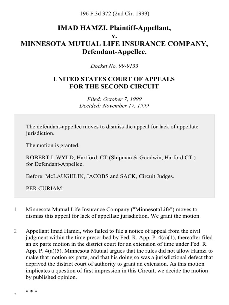 Imad Hamzi v. Minnesota Mutual Life Insurance Company, 196 F.3d 372, 2d ...
