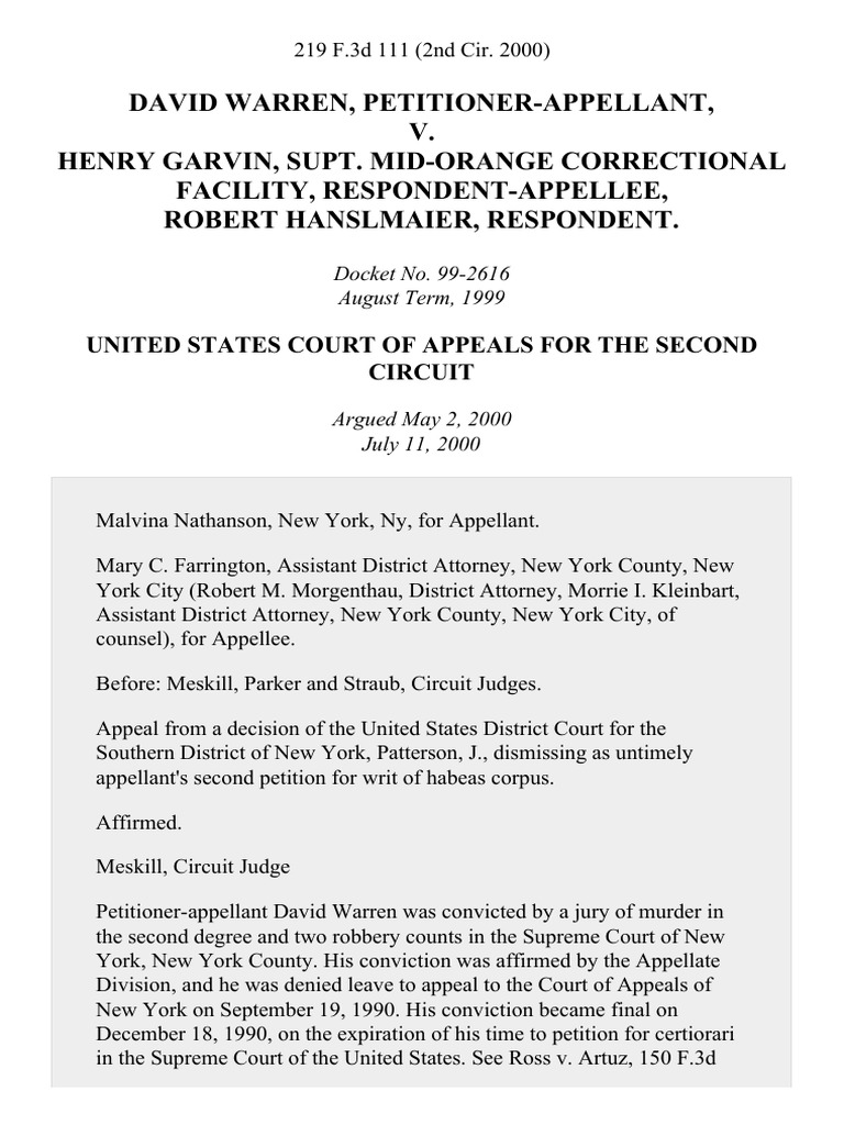 David Warren v. Henry Garvin, Supt. Mid-Orange Correctional Facility ...
