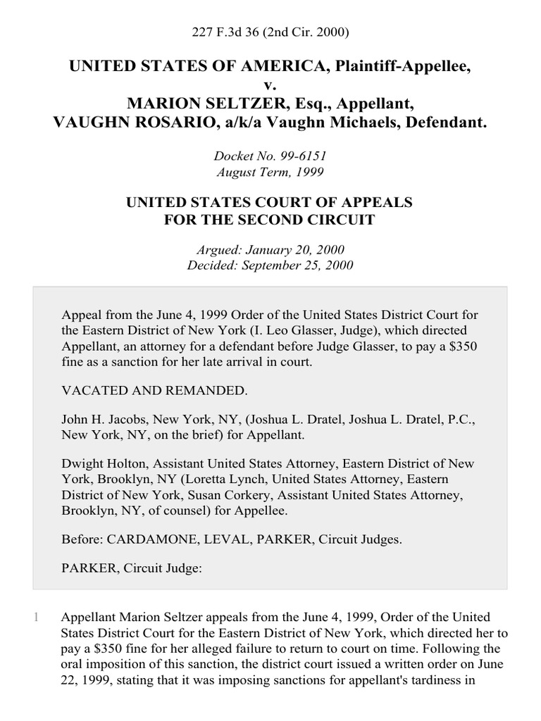 Seltzer v. USA: Court Sanction Appeal | PDF | Courtroom | Lawyer