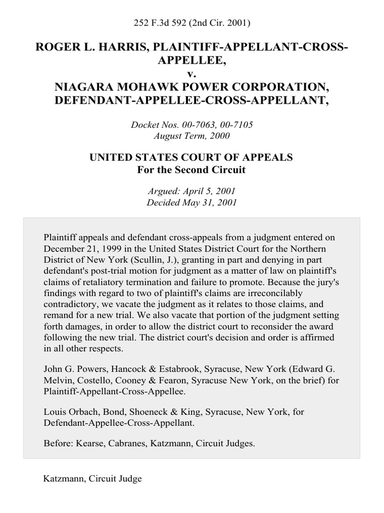 Roger L. Harris, Plaintiff-Appellant-Cross-Appellee, v. Niagara Mohawk ...