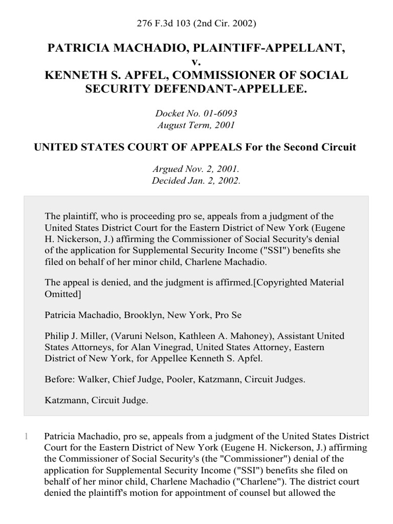 Patricia MacHadio v. Kenneth S. Apfel, Commissioner of Social Security ...