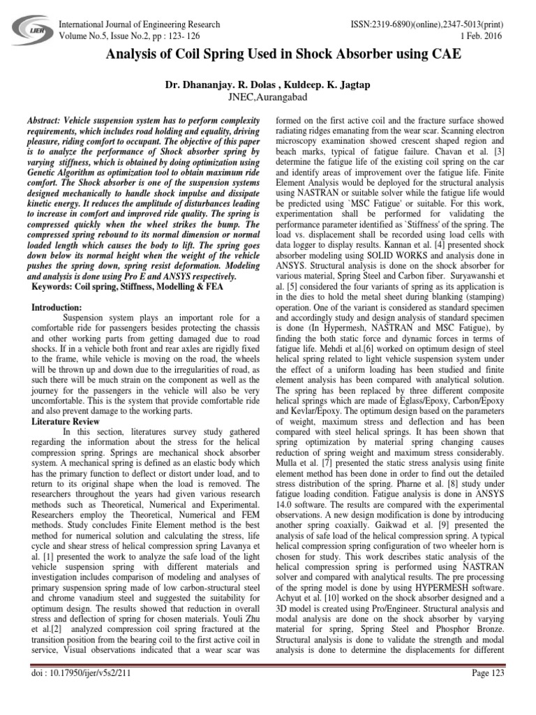 Analysis of Coil Spring Used in Shock Absorber Using CAE | PDF | Stress ...