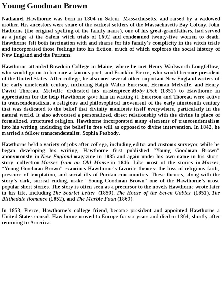 Young Goodman Brown - SparkNotes | PDF | Nathaniel Hawthorne | Citation