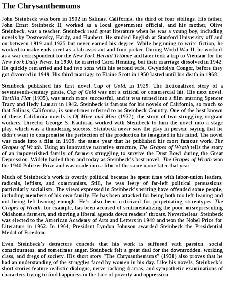 Chrysanthemums, The - SparkNotes | PDF | John Steinbeck | Citation