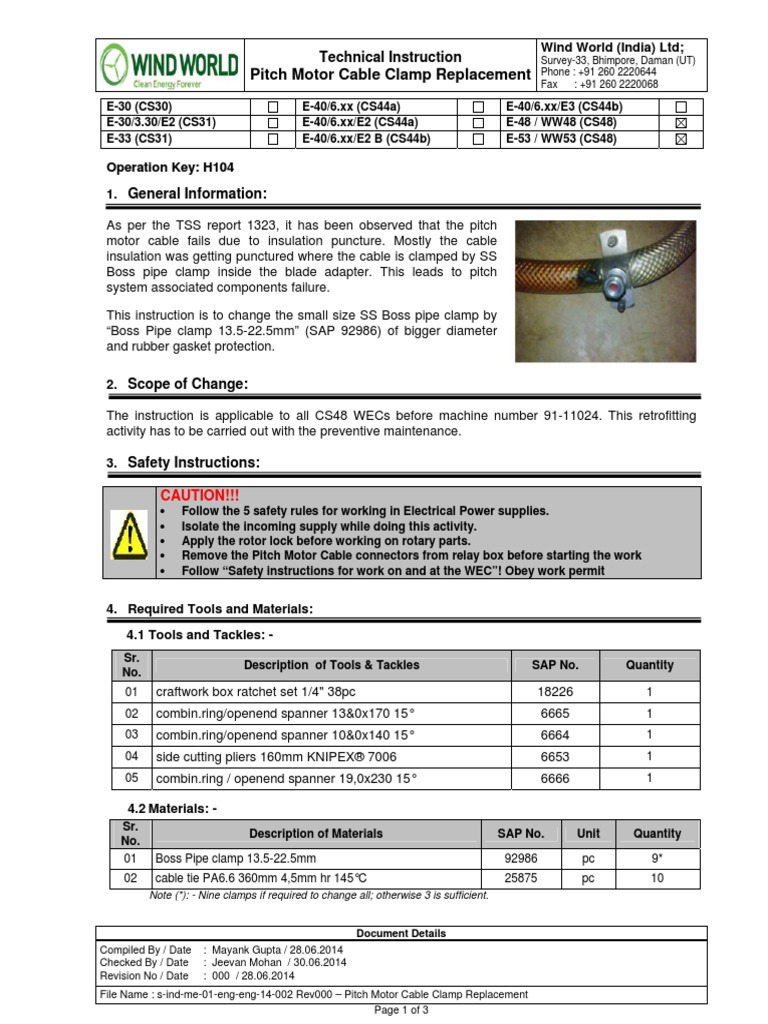 S-Ind-Me-01-Eng-Eng-14-002 Rev000 - Pitch Motor Cable Clamp Replacement ...