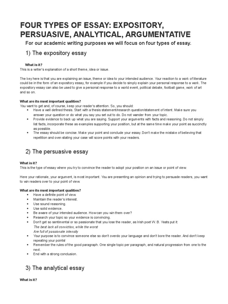 Four Types of Essay | PDF | Essays | Argument