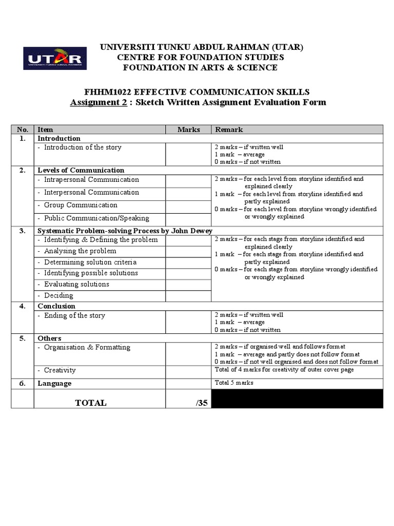 Assignment 2 Written Evaluation Form