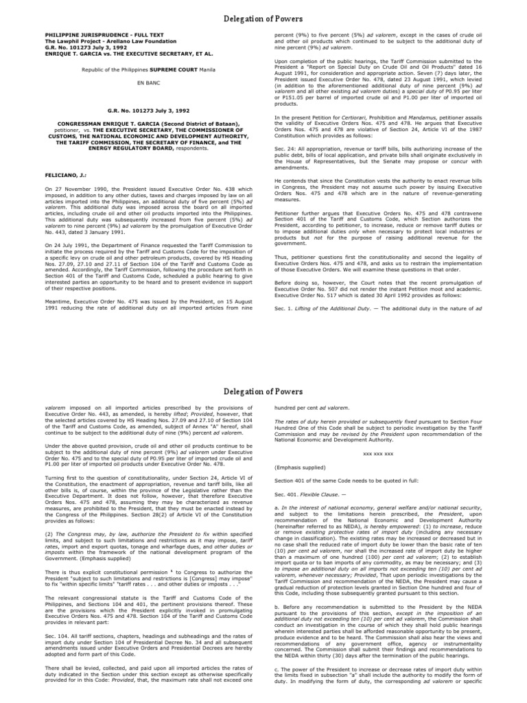 Delegation of Powers | PDF | Tariff | Due Process Clause