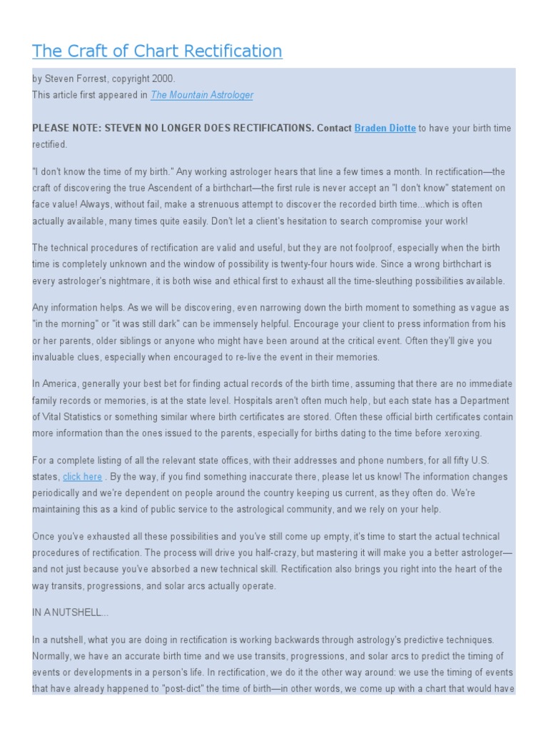 Chart Rectification Steven Forrest | PDF | Planets | Horoscope
