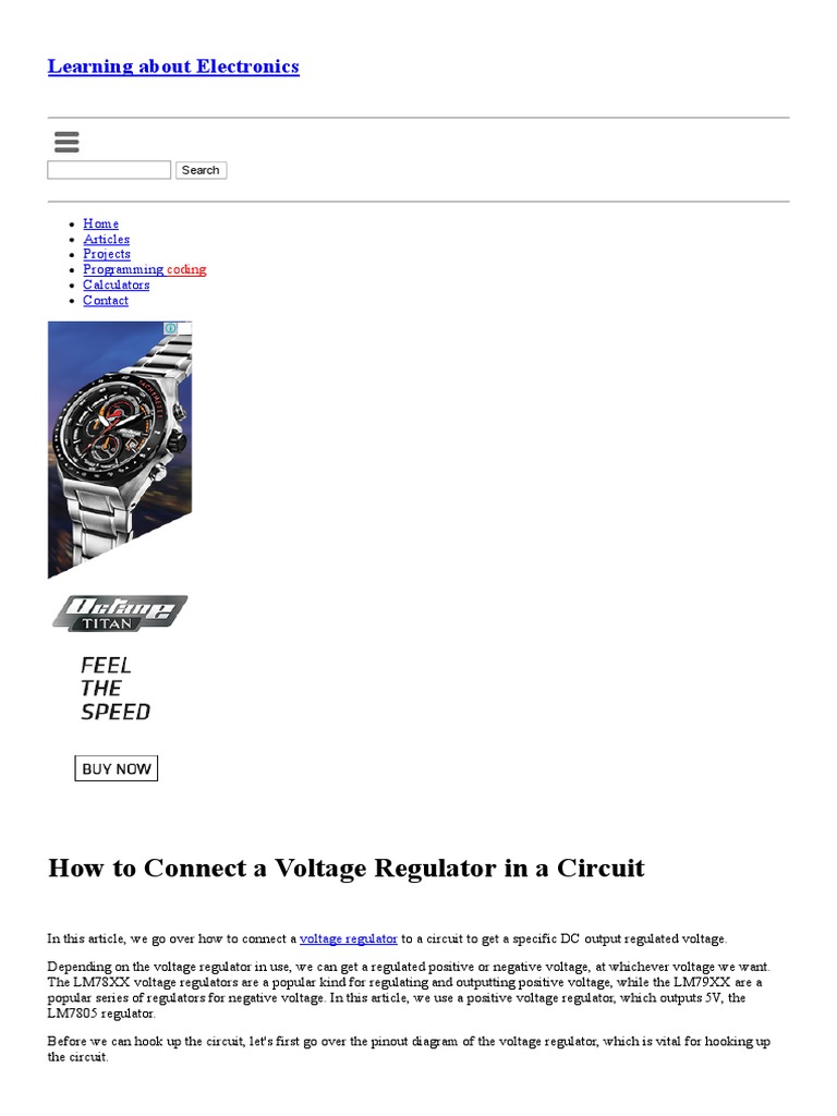 How To Connect A Voltage Regulator in A Circuit | PDF | Capacitor | Voltage
