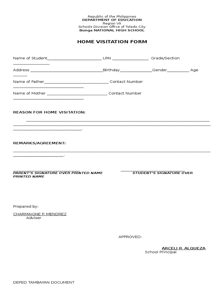 Home Visitation Form | PDF