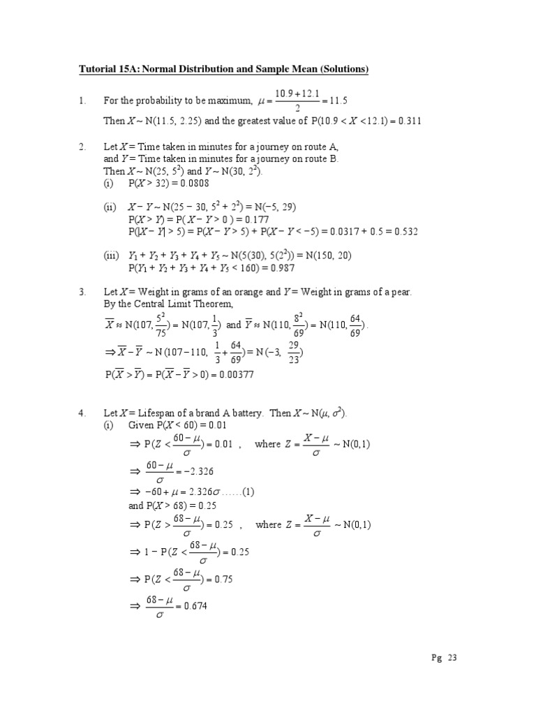 Normal Distribution Tutorial Solutions | PDF | Integer | Probability Theory