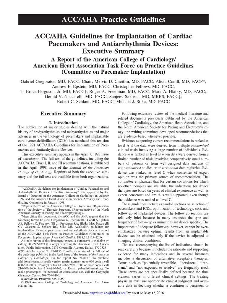 ACC/AHA Guidelines For Implantation of Cardiac Pacemakers and ...