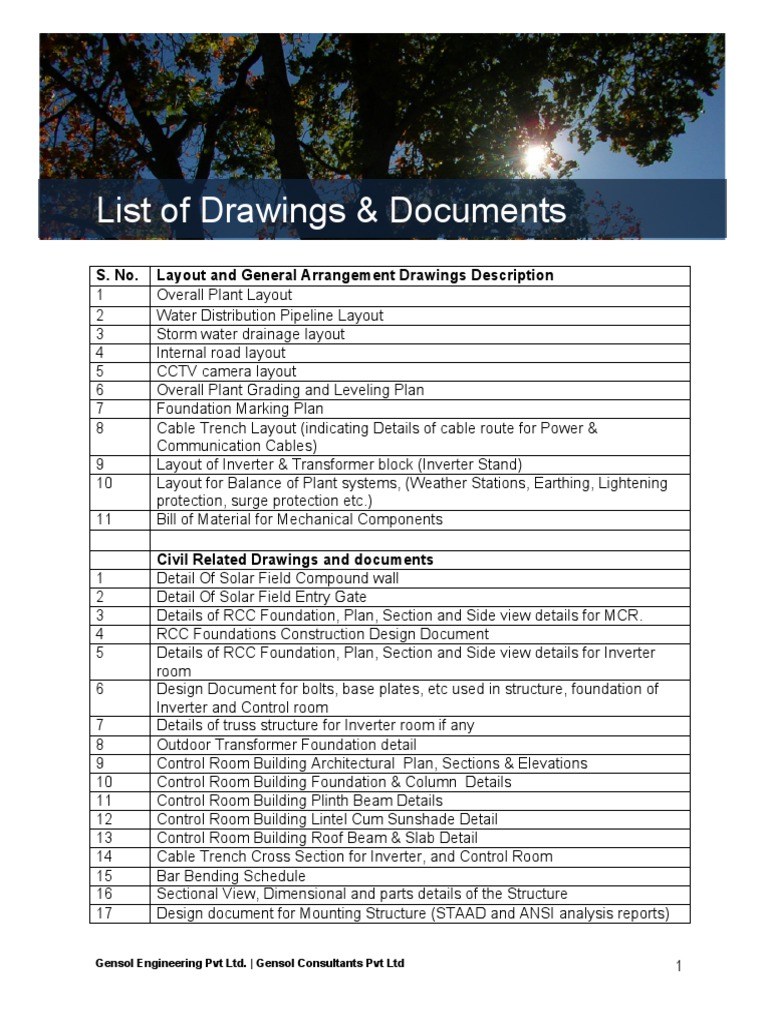 List of Drawings & Documents: S. No. Layout and General Arrangement ...