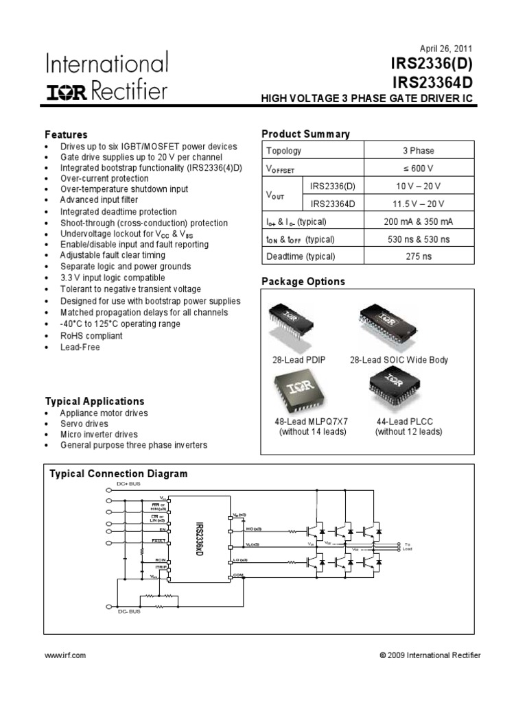 IRS2336(D) IRS23364D: High Voltage 3 Phase Gate Driver Ic