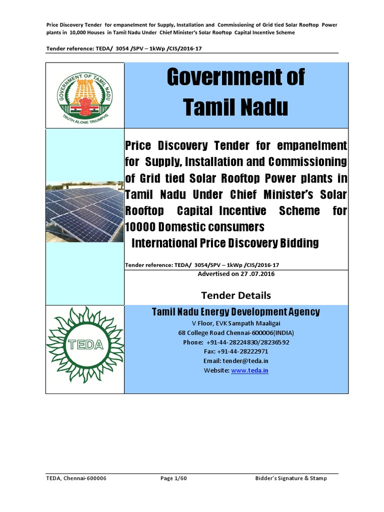 Government of Tamil Nadu: Tender Details | PDF | Photovoltaics ...