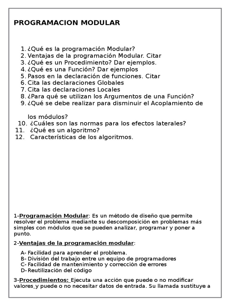 Programacion Modular | PDF | Algoritmos | Programa de computadora